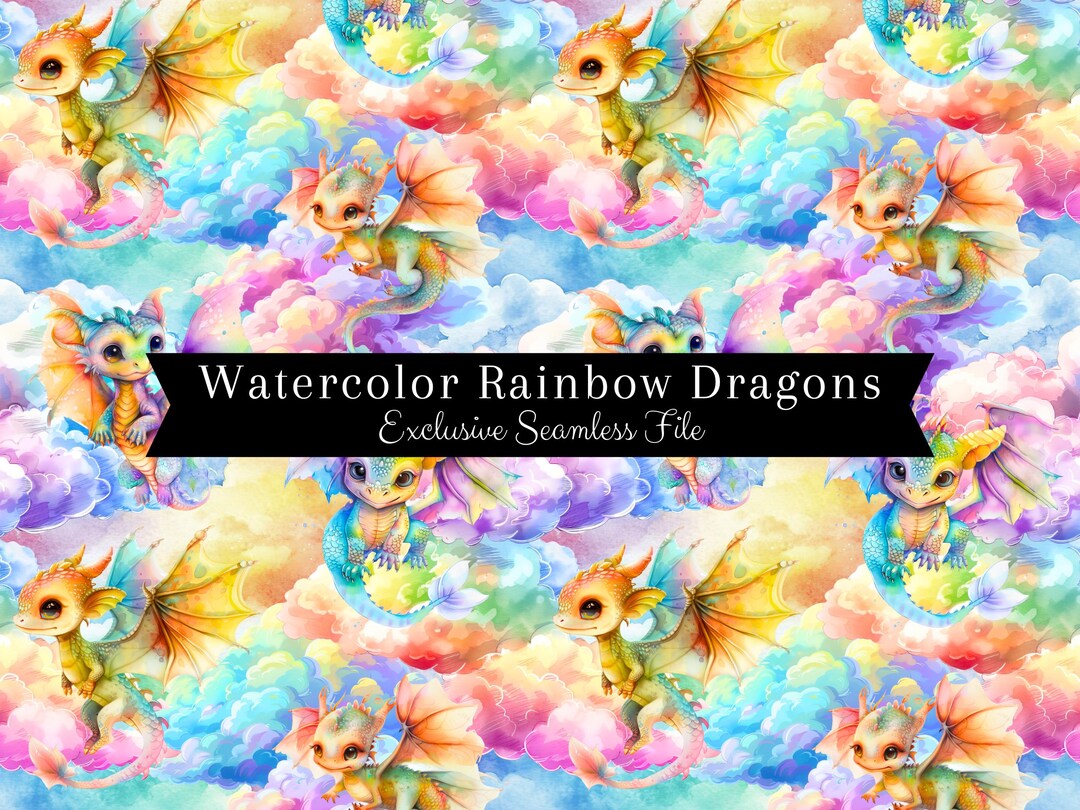 Baby Dragon Seamless Pattern Watercolor Dragon Digital Paper Watercolor ...