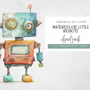 Cute Robot Watercolor Clip Art | Commercial Use | Transparent Pngs ...