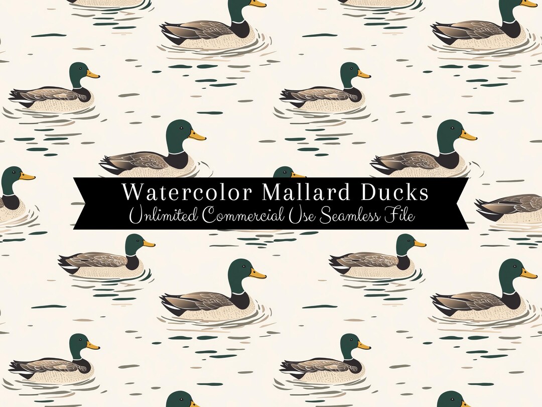 Seamless Mallard Duck Pattern | Watercolor Ducks Print | Hunting ...