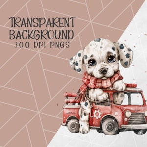 Watercolor Dalmatian Puppy Fire Truck Clipart | Winter Clipart | Fire ...