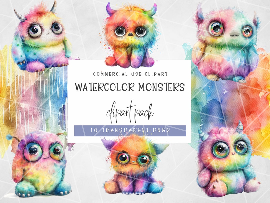 Watercolor Rainbow Baby Monsters Clipart | Baby Monster Clipart ...