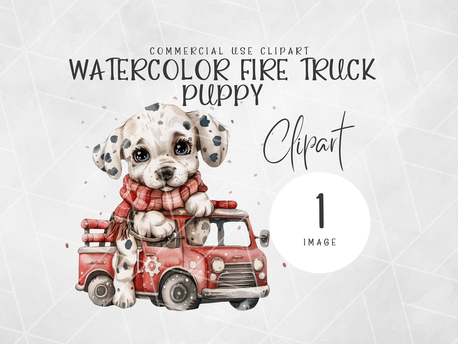 Watercolor Dalmatian Puppy Fire Truck Clipart | Winter Clipart | Fire ...