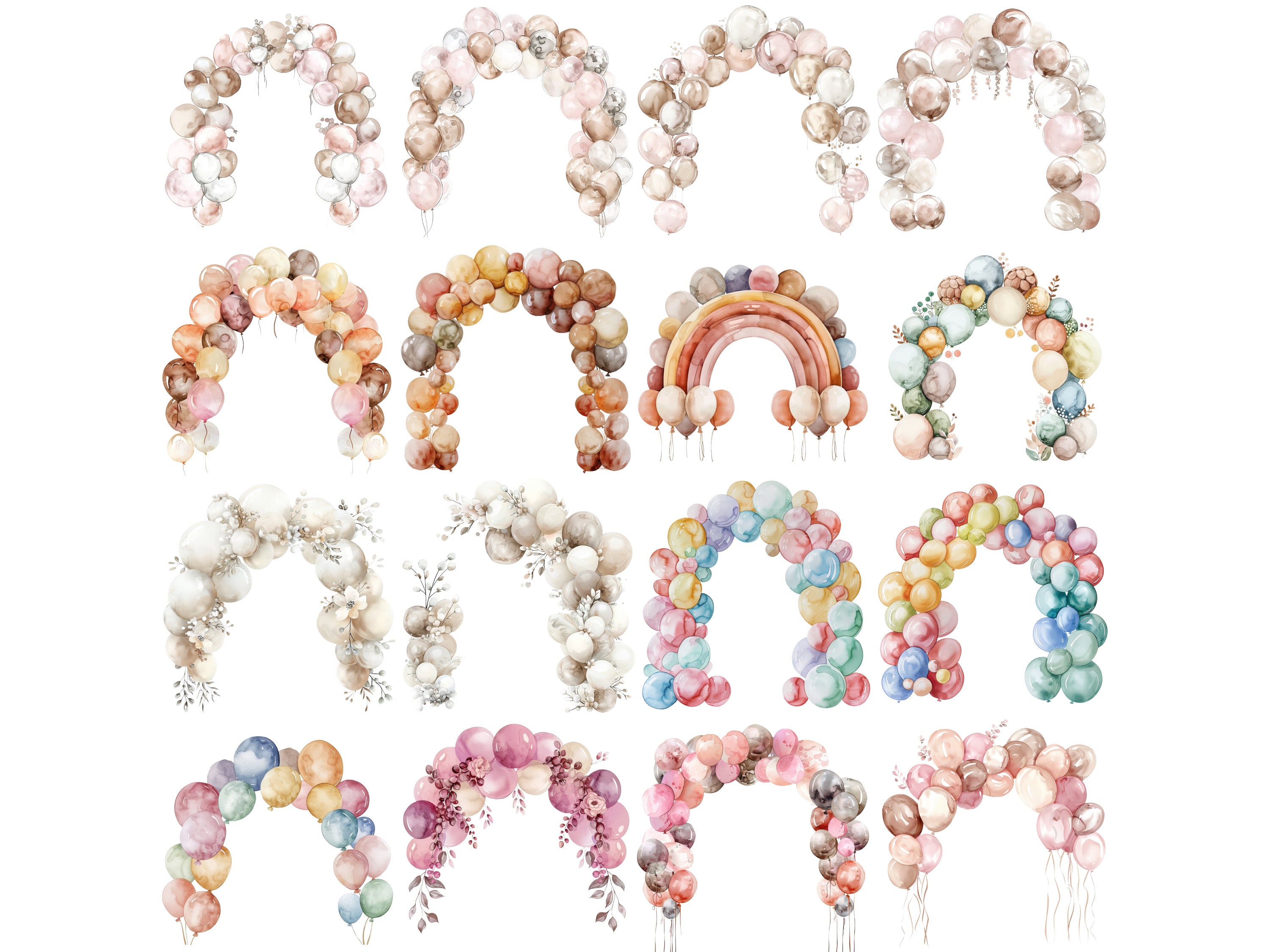 Watercolor Rainbow Balloon Clipart | Birthday Party Clipart | Balloon ...