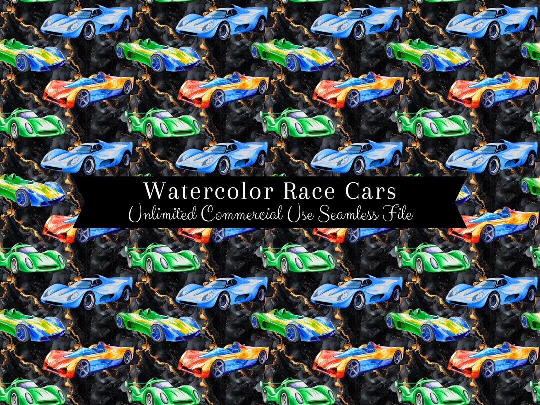 Race Car Seamless Pattern | Watercolor Fast Car Digital Paper | Race ...