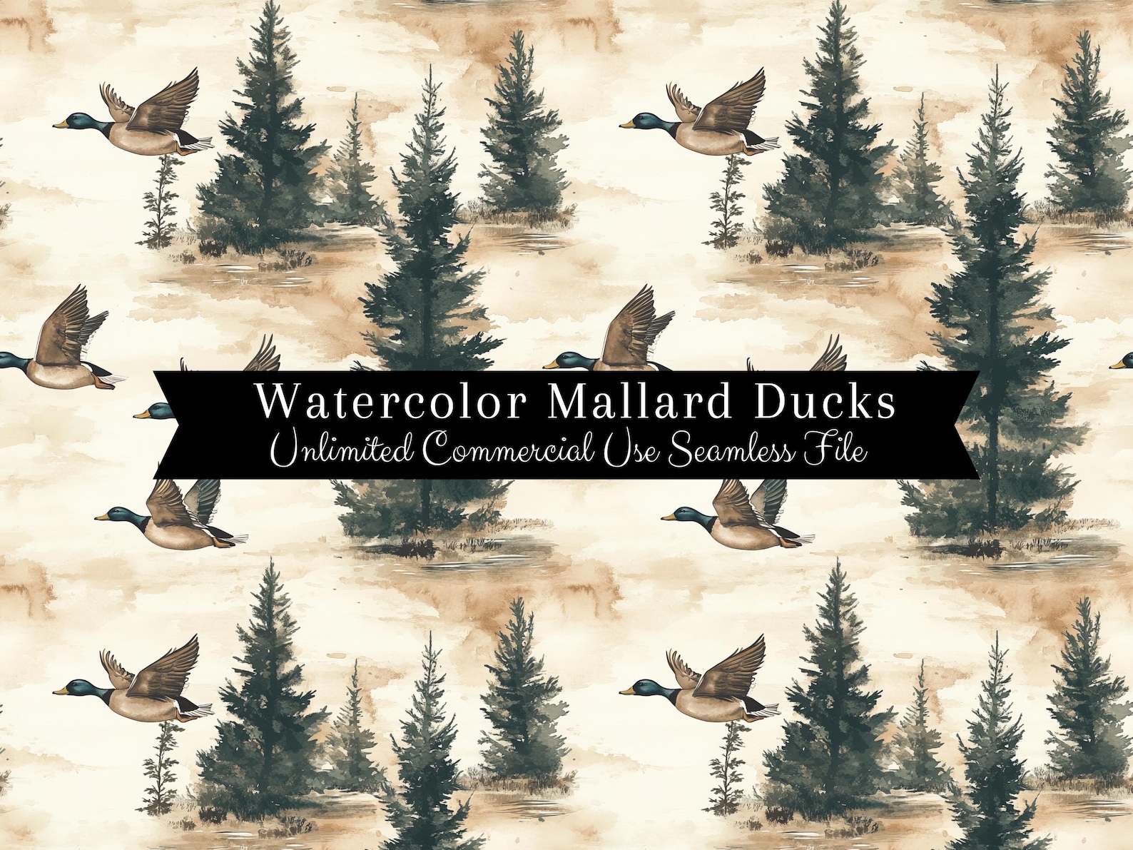 Seamless Mallard Duck Pattern | Watercolor Ducks | Hunting Backgrounds ...