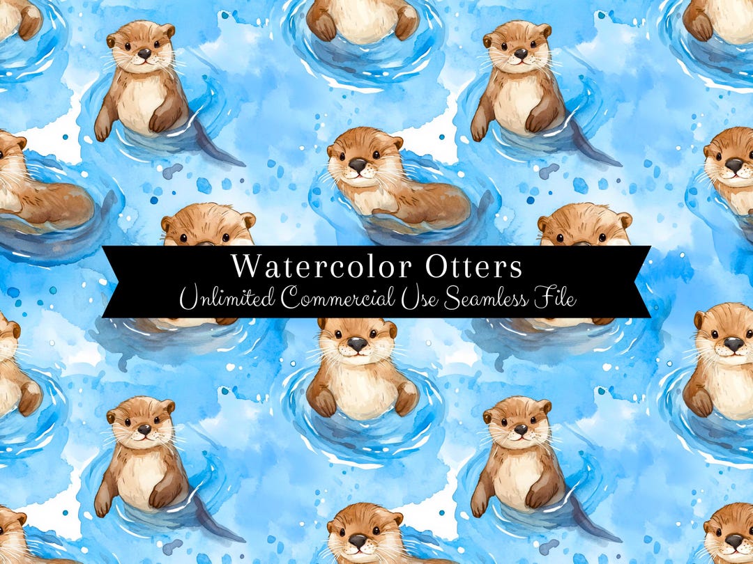 Watercolor Otter Seamless Print | Swimming Otter Seamless Pattern ...