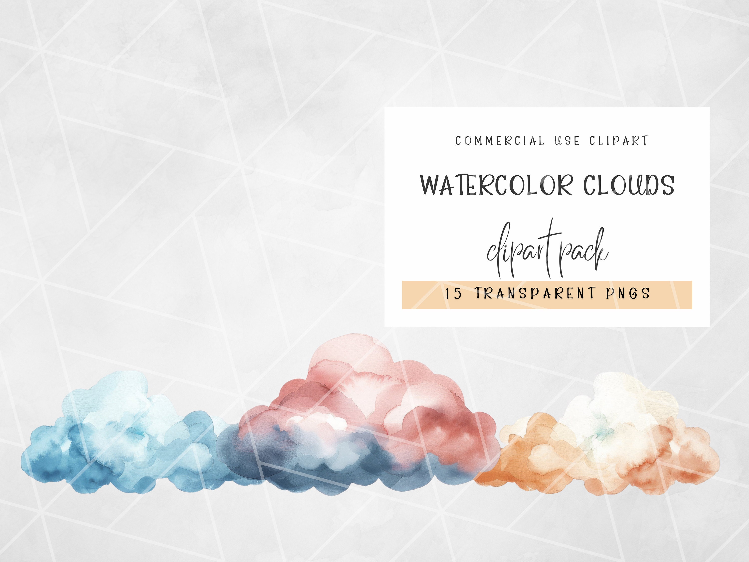 Watercolor Clouds Clipart. Weather Illustration Clipart, Commercial Use ...