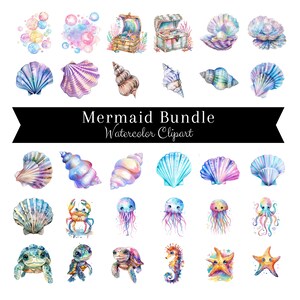 Watercolor Mermaid Clipart Bundle | Under the Sea Clipart | Watercolor ...
