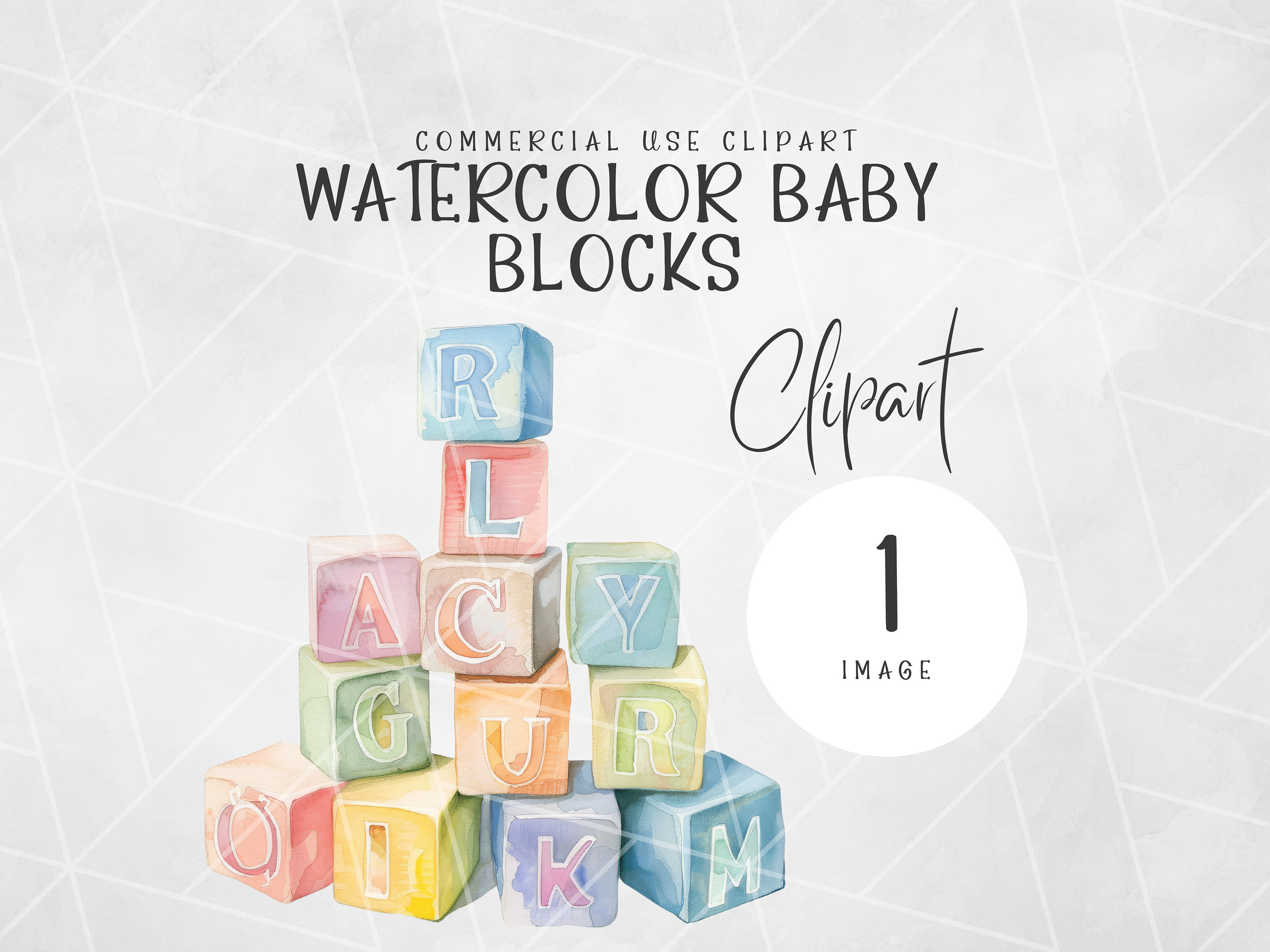 Watercolor Baby Blocks Clipart | Stacked Baby Blocks PNG | Watercolor ...