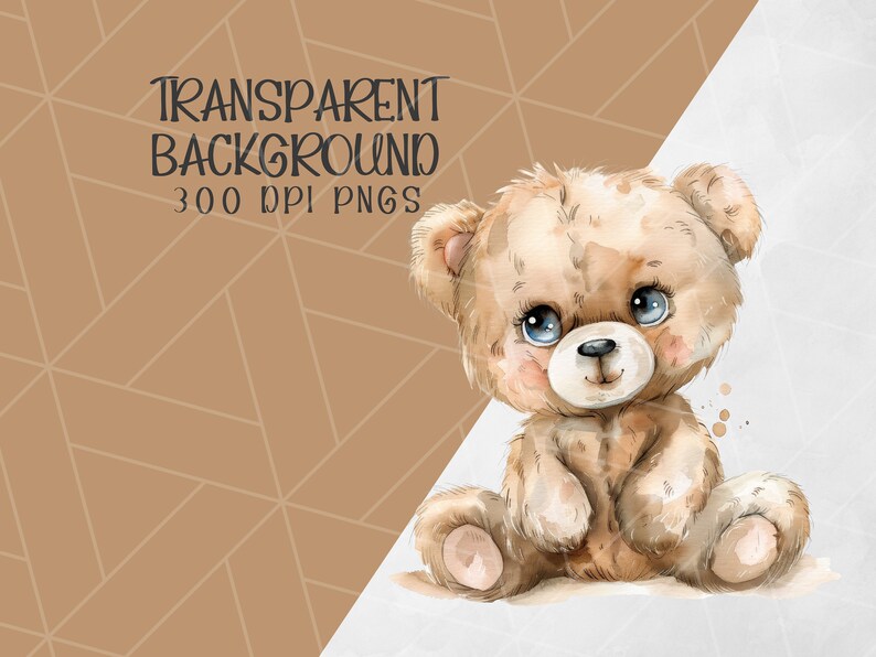 Teddy Bear Watercolor Clipart | Baby Shower Clipart | Commercial Use ...