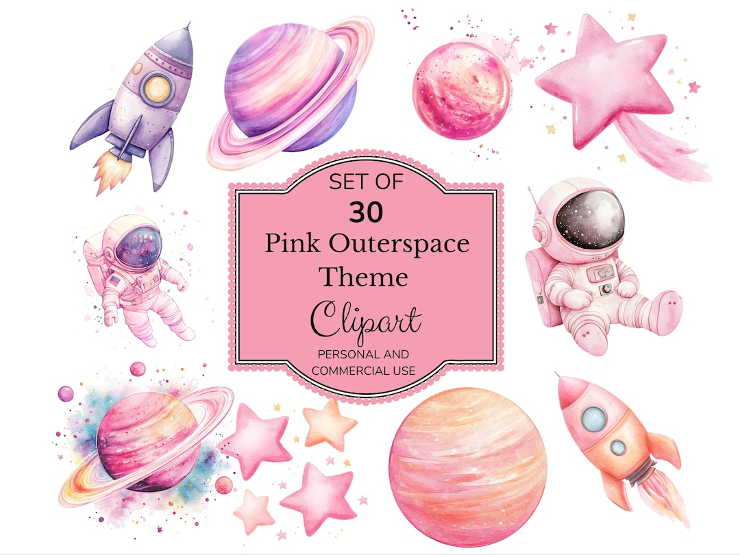Watercolor Pink Space Clipart Bundle | Cute Astronauts | Rocket and ...