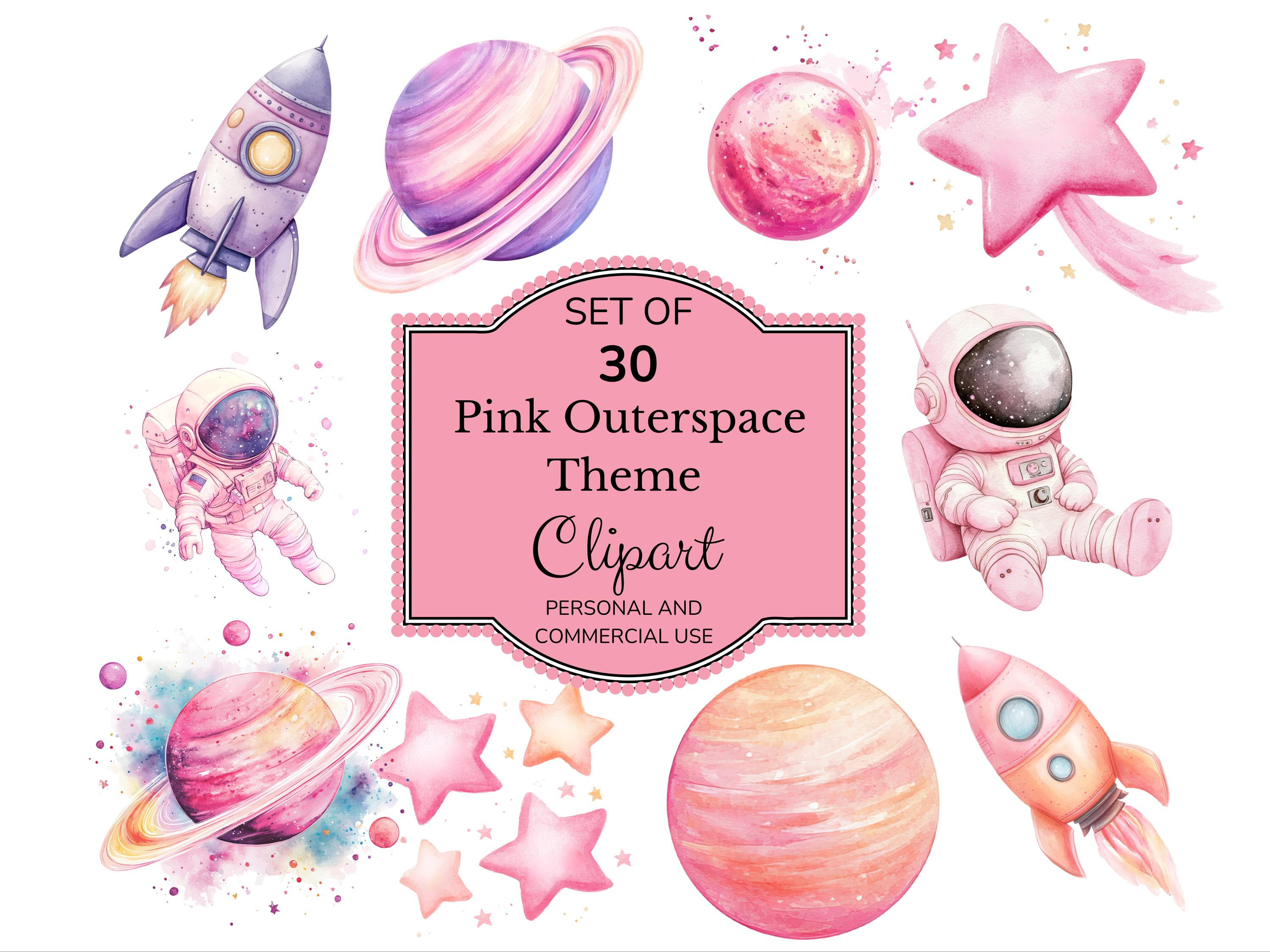Watercolor Pink Space Clipart Bundle | Cute Astronauts | Rocket and ...