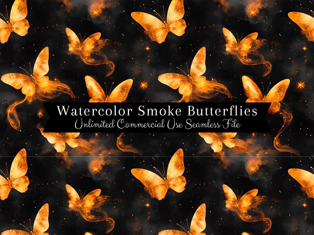 Seamless Watercolor Smoke Orange Butterfly Pattern | Watercolor ...