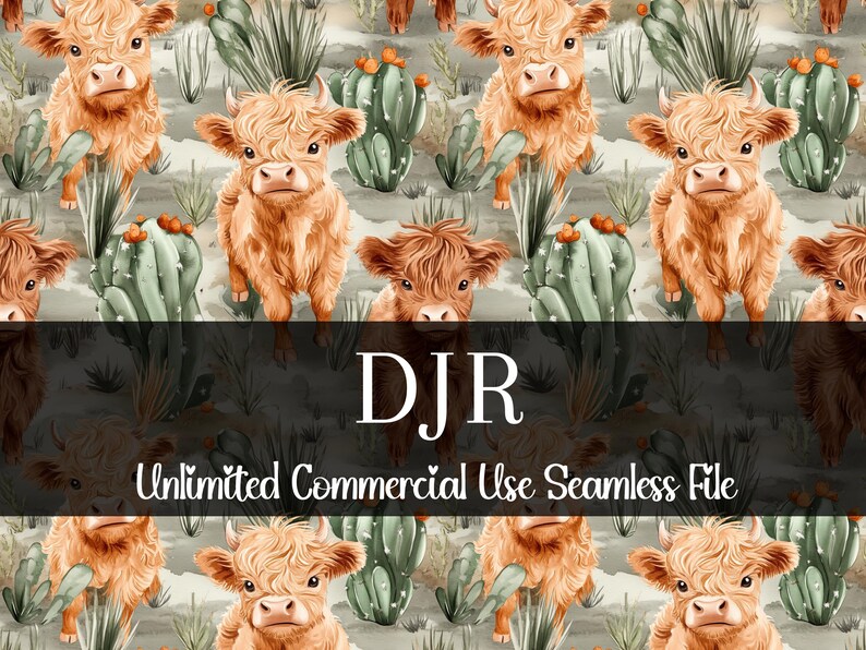 Seamless Highland Cow Pattern | Watercolor Succulent Cactus | Farm ...