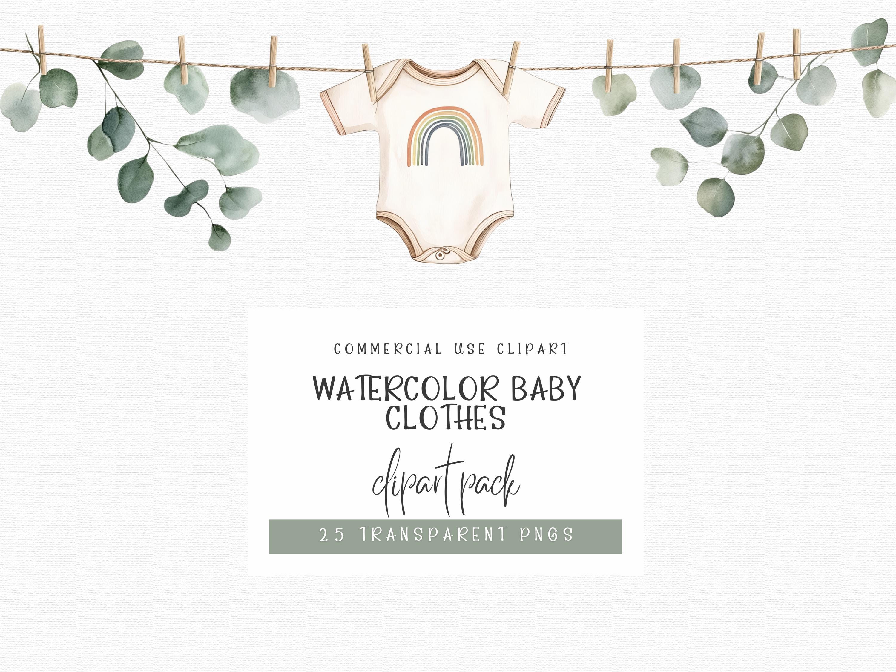 Baby Clothes Line Clipart | Watercolor Newborn Clothesline Art | Baby ...