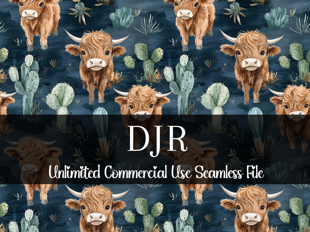 Seamless Highland Cow Pattern | Watercolor Succulent Cactus | Farm ...