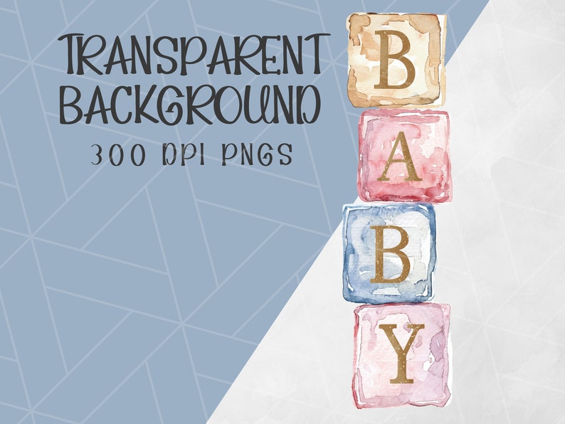 Watercolor Baby Blocks Clipart | Stacked Baby Blocks PNG | Watercolor ...