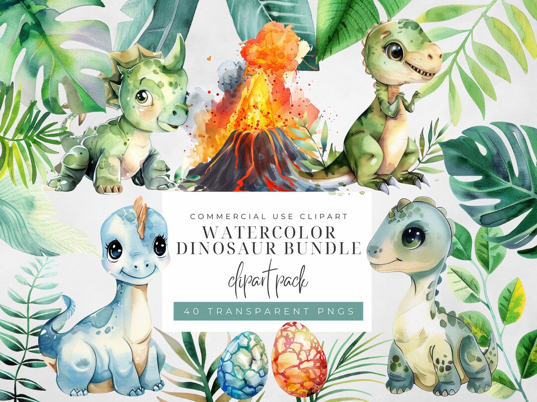 Watercolor Cute Baby Dino Clipart Bundle Digital Download Dinosaur Baby ...