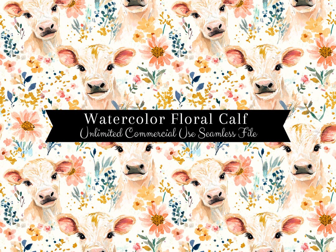 Watercolor Baby Cow Print Seamless | Calf Seamless Pattern | Commercial ...