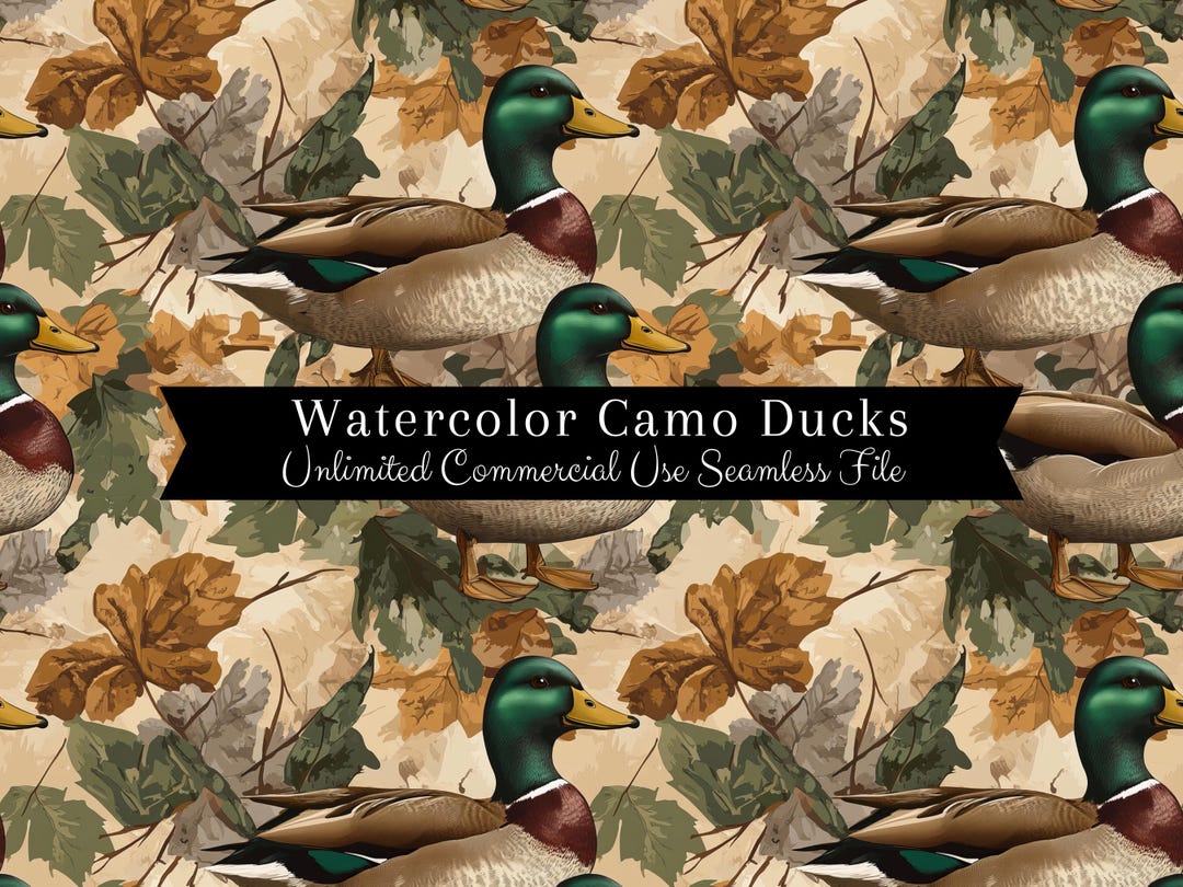 Seamless Mallard Duck Pattern | Watercolor Camouflage Ducks Print ...