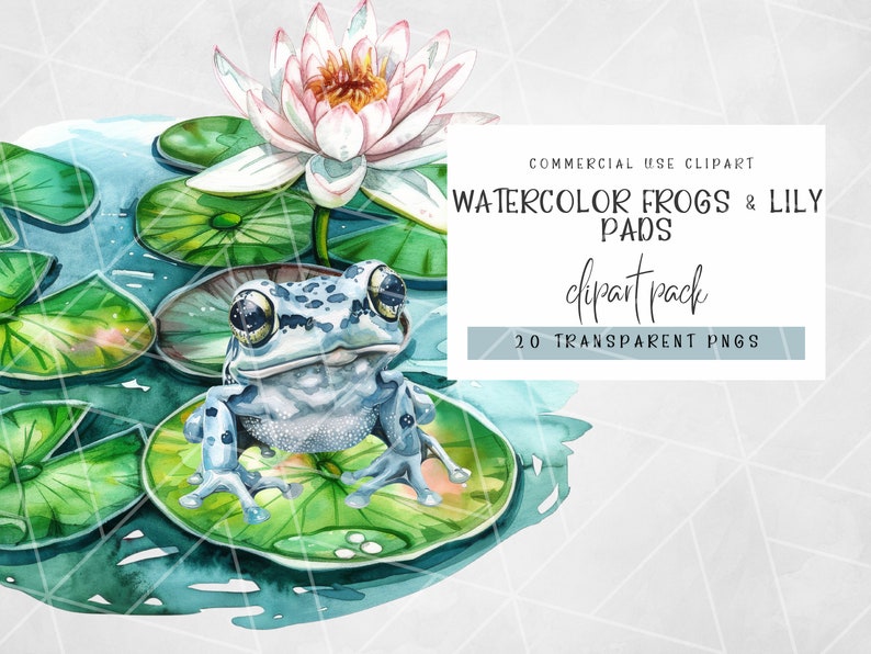 Watercolor Cute Baby Frog Clipart | Frog on Lily Pad | Pond Clipart ...