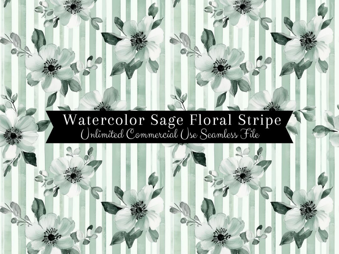 Sage Green Floral Stripe Print | Digital Paper Pack | Seamless Pattern ...