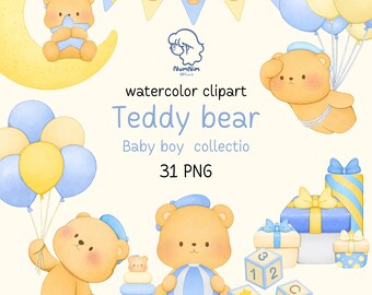 Teddy Bear Watercolor Clipart, Teddy Bear Clipart, Watercolor Baby Bear ...