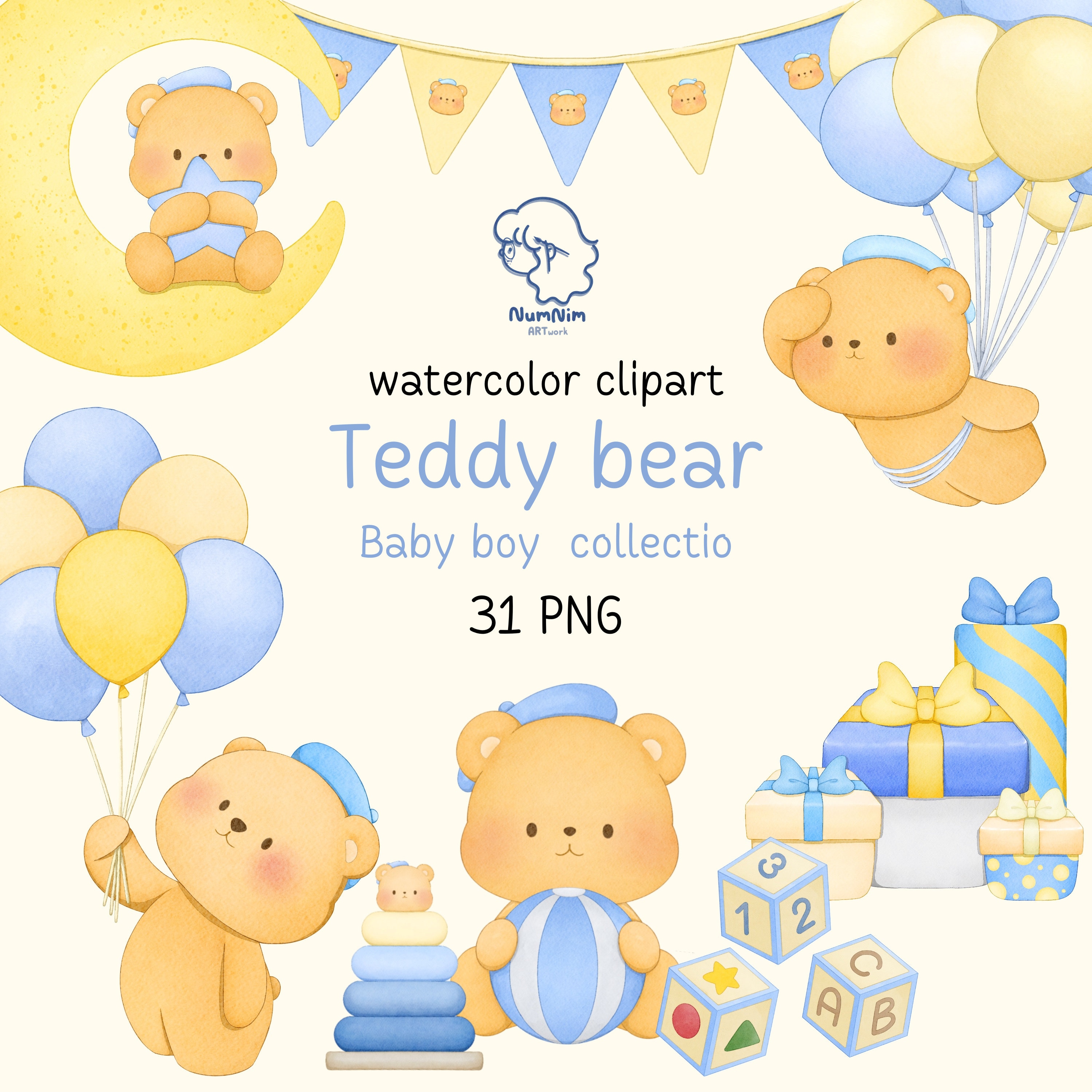 Teddy Bear Watercolor Clipart, Teddy Bear Clipart, Watercolor Baby Bear ...