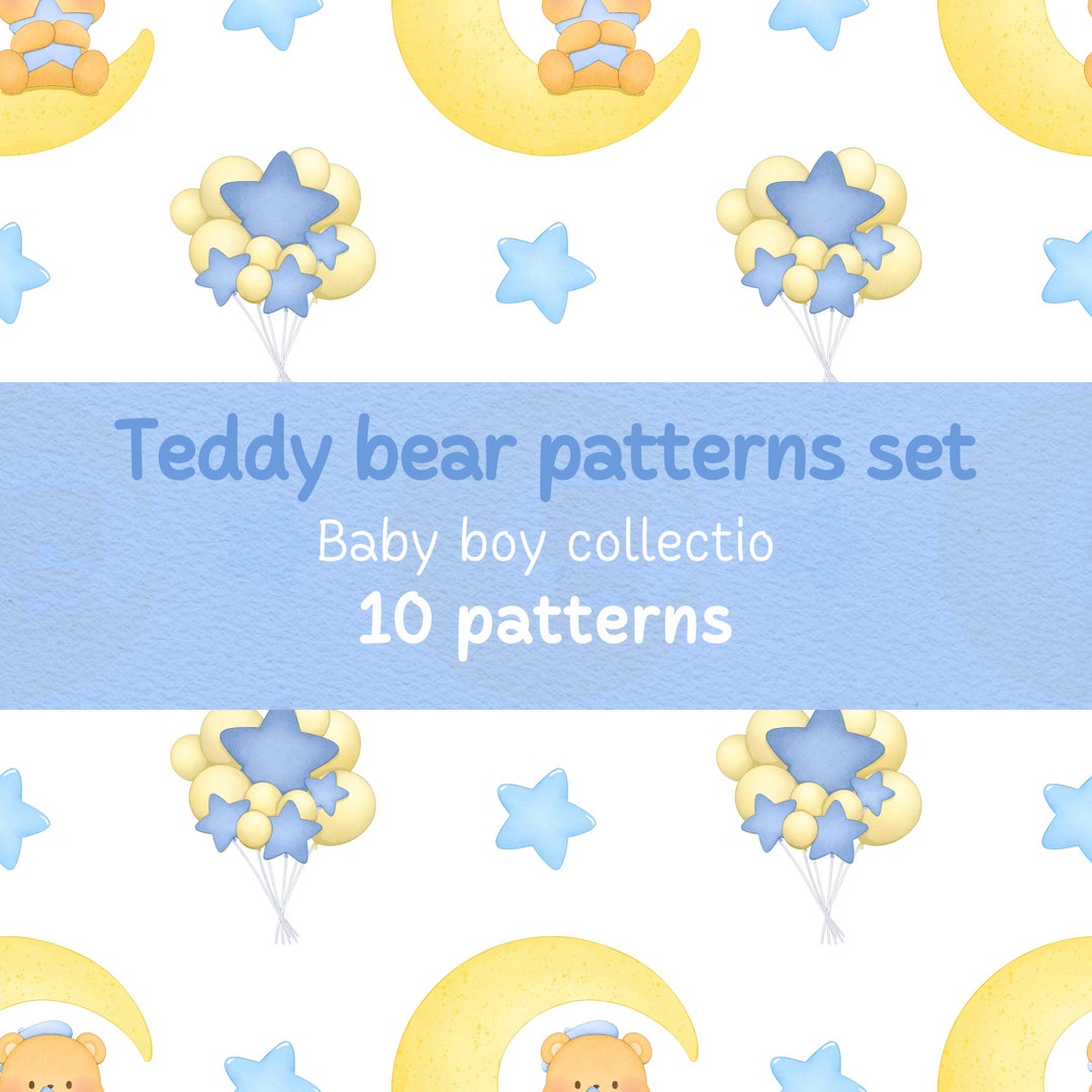 Teddy Bear Seamless Pattern Set, Teddy Bear Pattern, Baby Bear Pattern ...