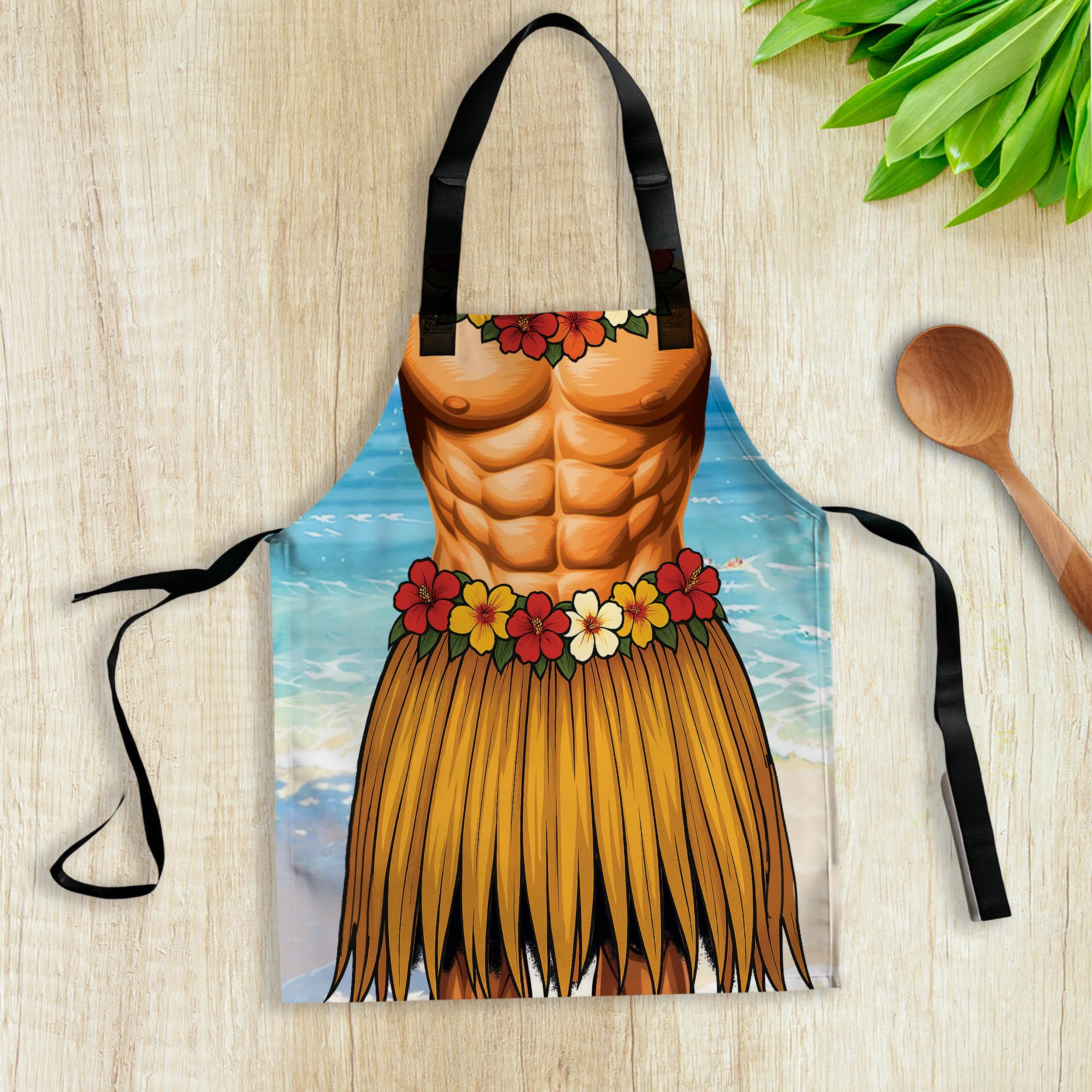 Funny Hawaiian Muscle & Bikini Apron Set for Couples Luau BBQ Hula ...