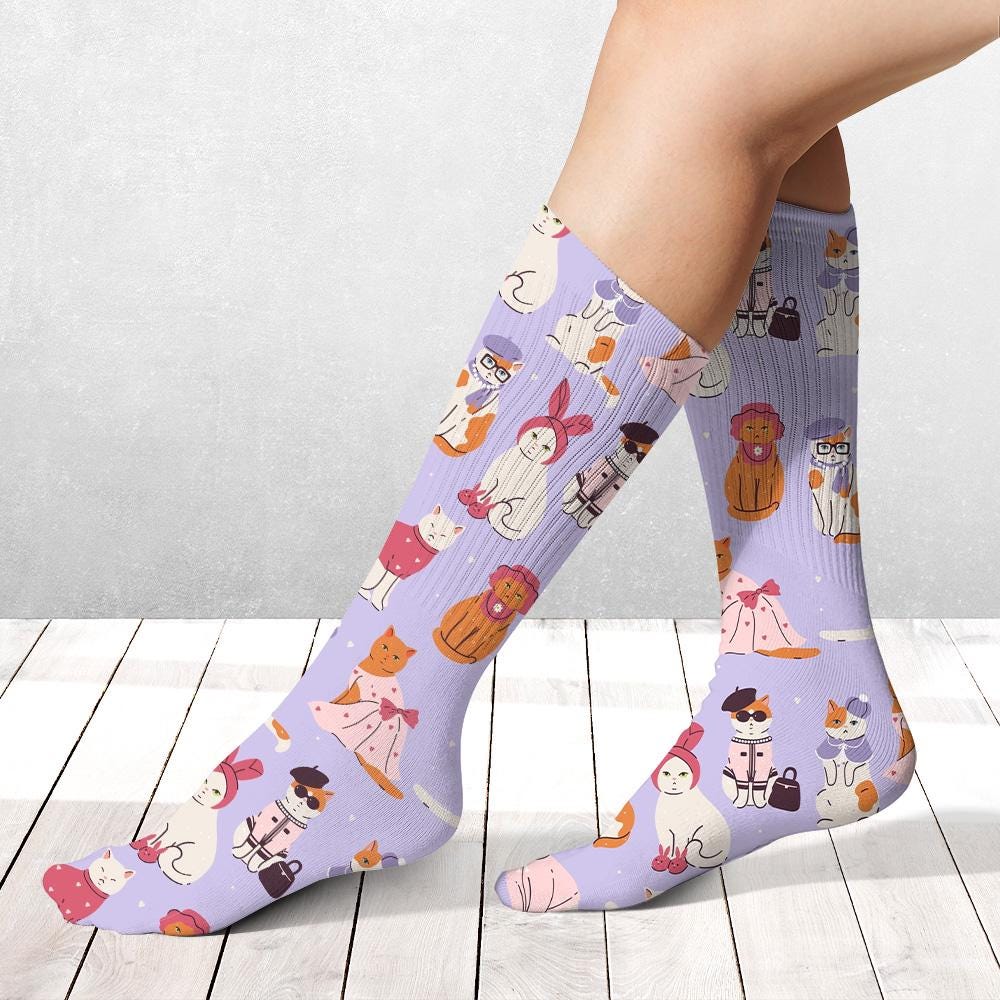 Cat Pattern Socks, Cat Lover Gift, Funny Cat Socks, Cute Cat Socks ...