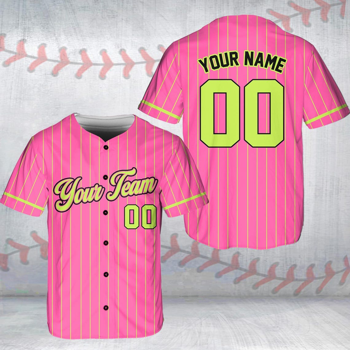 Custom Neon Baseball Jersey, Personalized Team Shirt, Bright Pinstripe ...