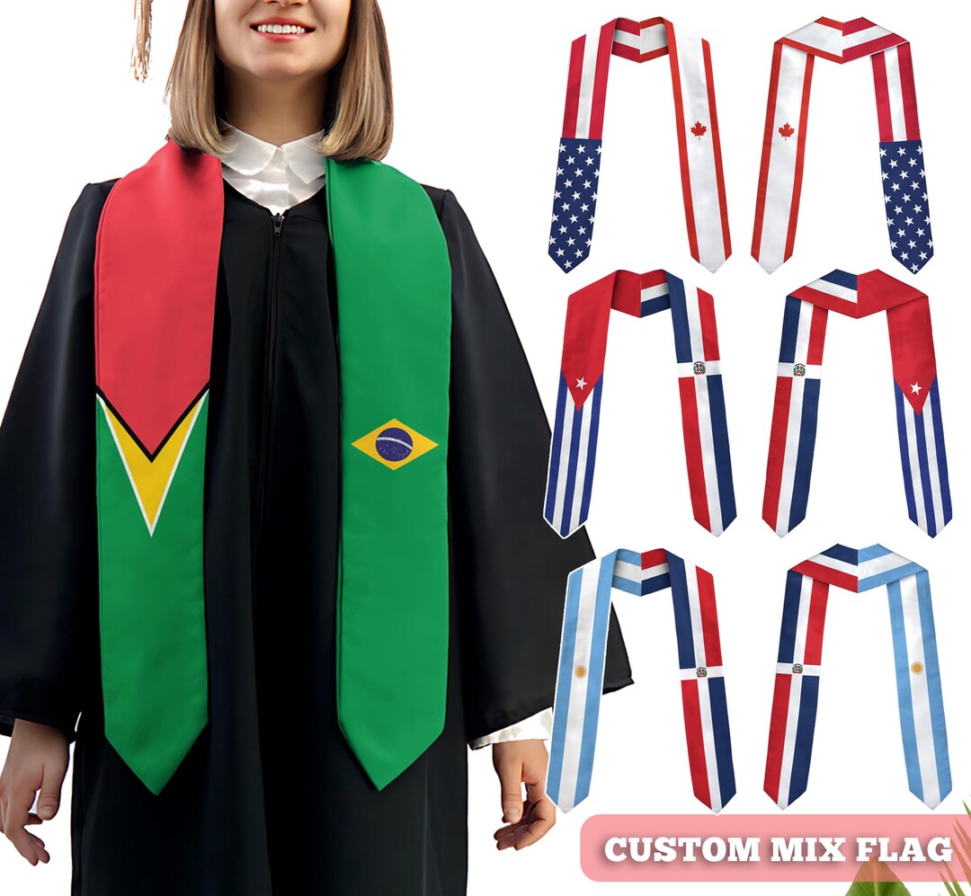Custom Mix 2 Flags Graduation Stole, Graduation Gift, Custom Stole Sash ...