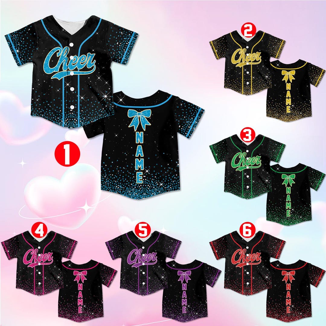 Glitter Cheer Baseball Jersey, Custom Name Personalized Shirt ...