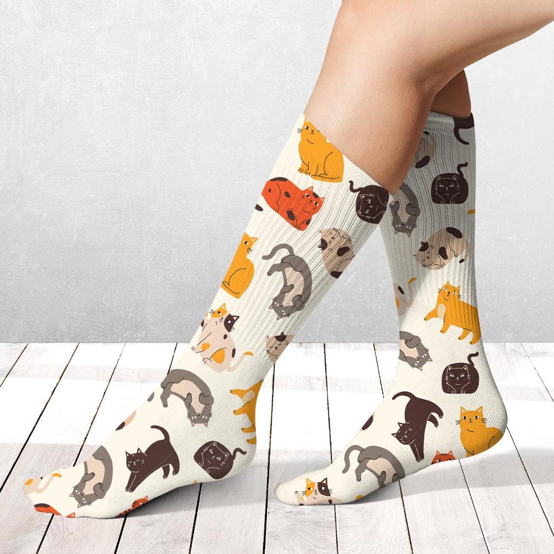 Cat Pattern Socks, Cat Lover Gift, Funny Cat Socks, Cute Cat Socks ...