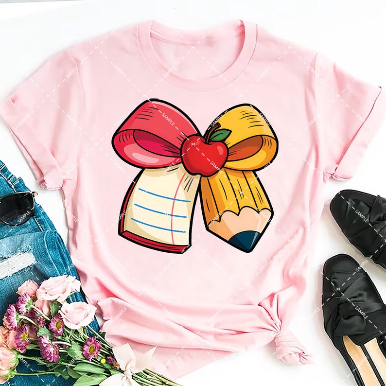 Coquette Teacher PNG, Teacher Pencil Coquette Bow Png, School Shirt Png ...