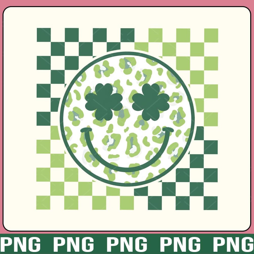 Lucky Smiley Face St. Patrick’s Day PNG, Shamrock Checkerboard Digital ...