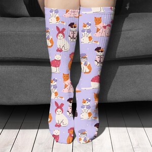 Cat Pattern Socks, Cat Lover Gift, Funny Cat Socks, Cute Cat Socks ...