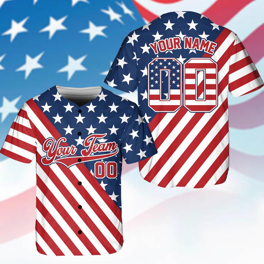 USA Baseball Jersey, Custom Patriotic Baseball Jersey, Personalized ...