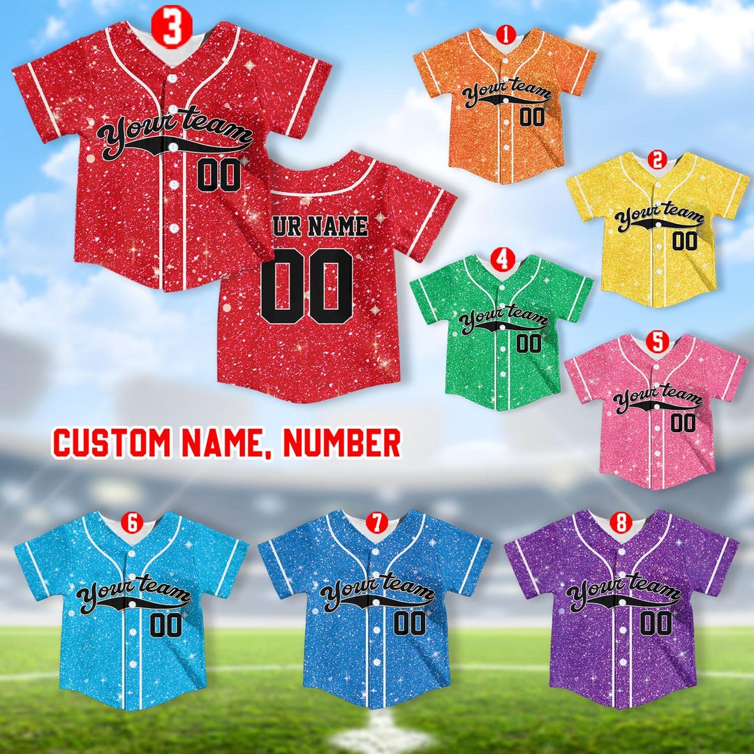 Glitter Baseball Jersey, Custom Name Number Shirt, Personalized Sparkly ...