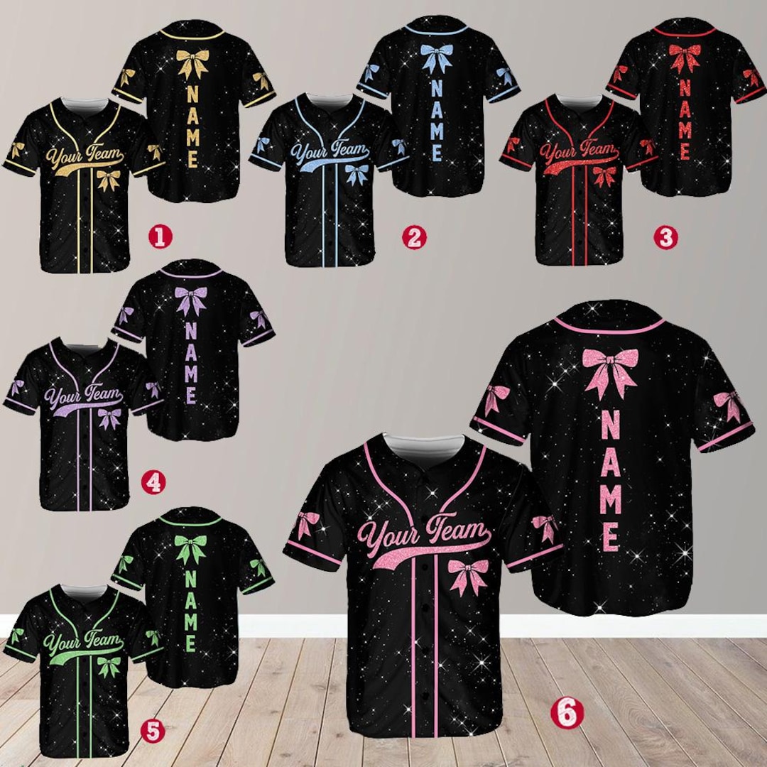 Personalized Team Name Number Bow Ribbon Baseball Jersey, Custom Cheer ...