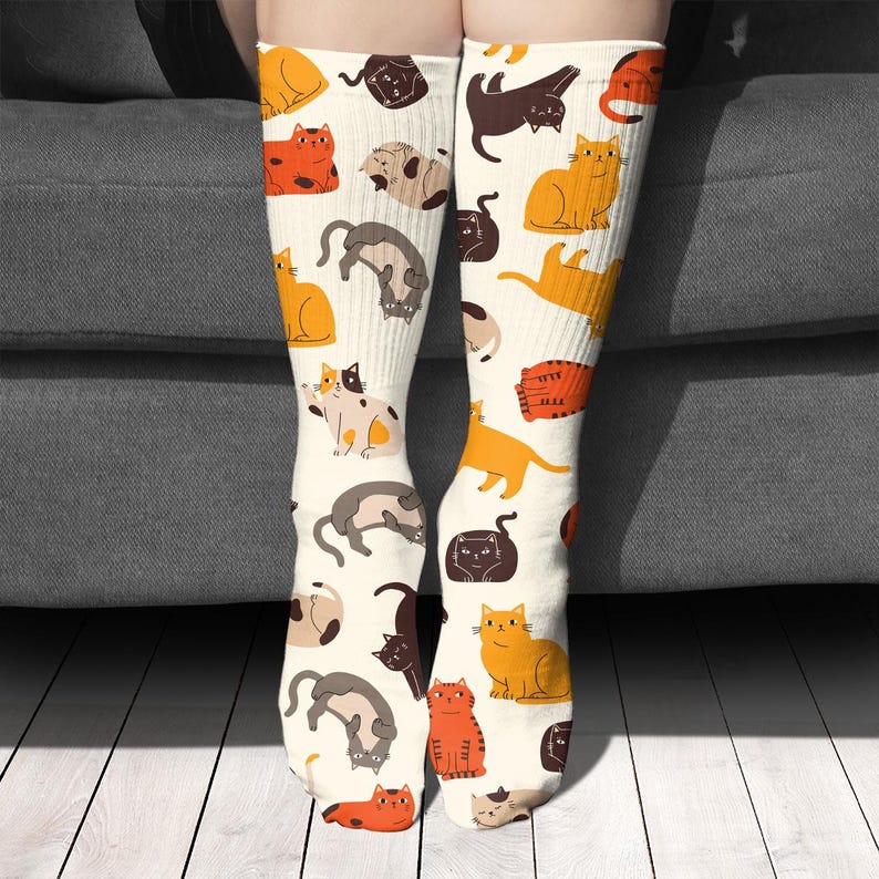 Cat Pattern Socks, Cat Lover Gift, Funny Cat Socks, Cute Cat Socks ...