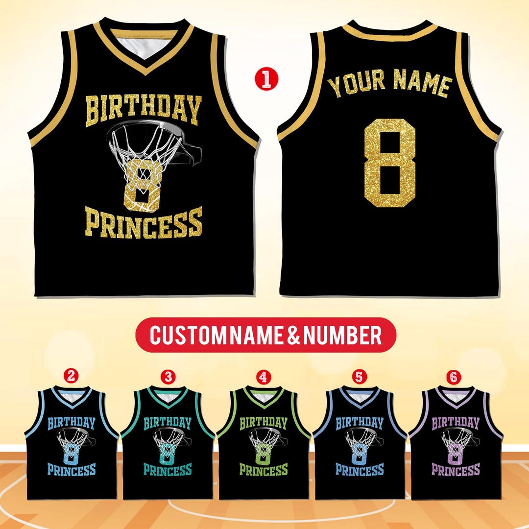 Custom Birthday Princess Basketball Jersey, Glitter Birthday Girl Tee ...