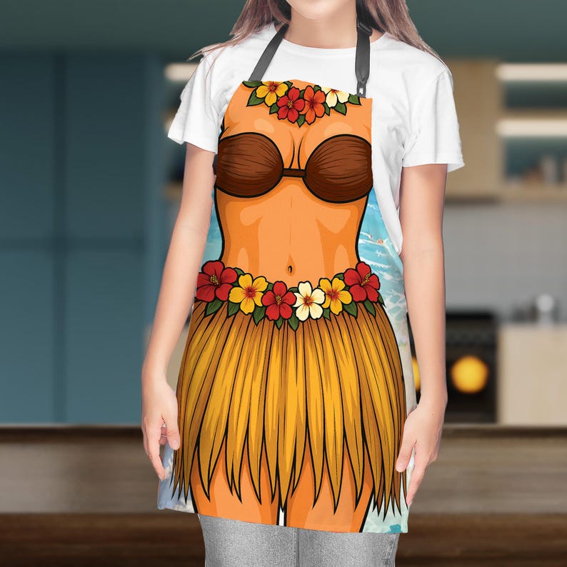 Funny Hawaiian Muscle & Bikini Apron Set for Couples Luau BBQ Hula ...