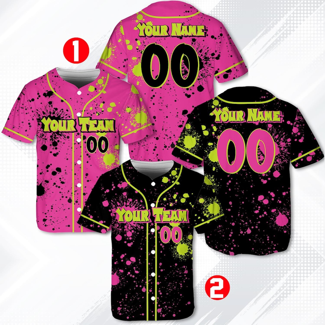Pink and Black Paint Splatter Jersey, Custom Neon Baseball Jersey ...
