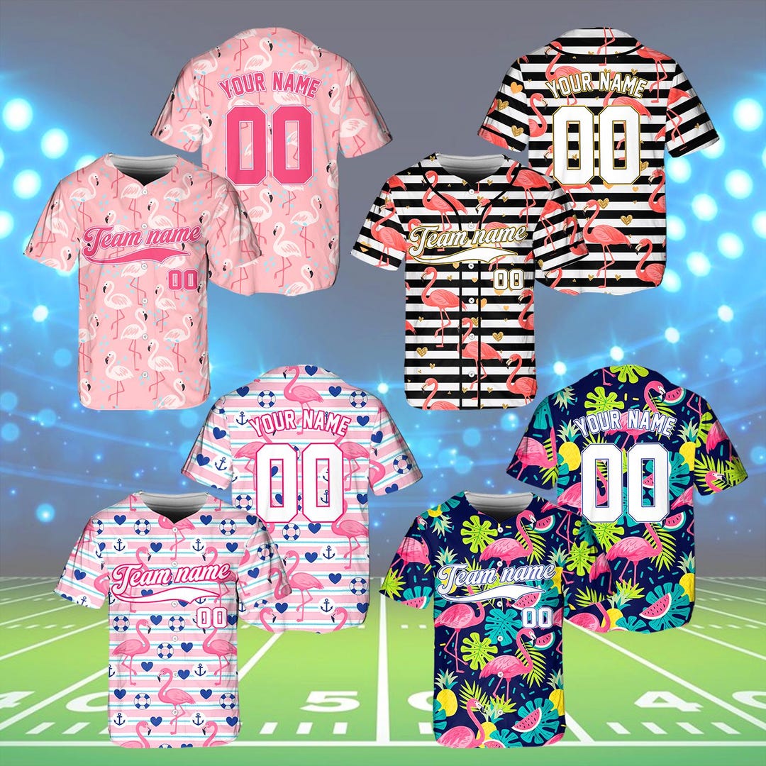 Personalized Flamingo Tropical Team Name Baseball Jersey Floral Pattern ...