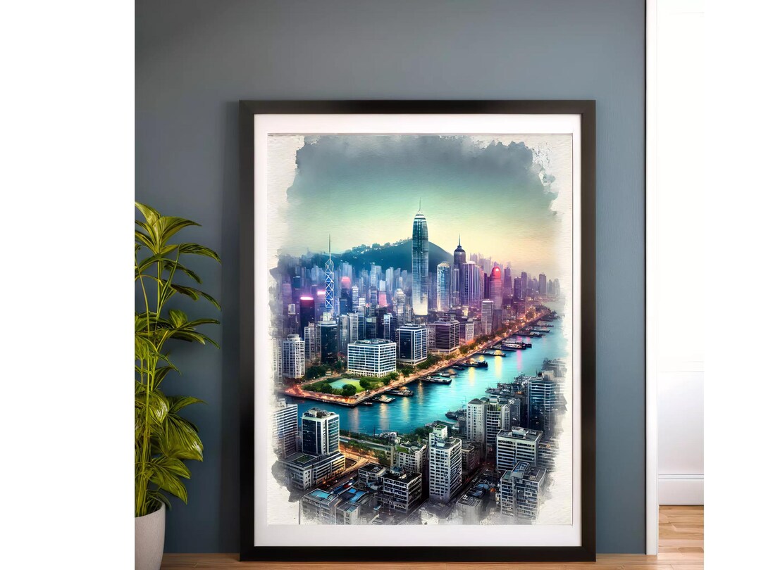 City Skyline at Sunset Digital Print - Building and City Lights - Urban ...