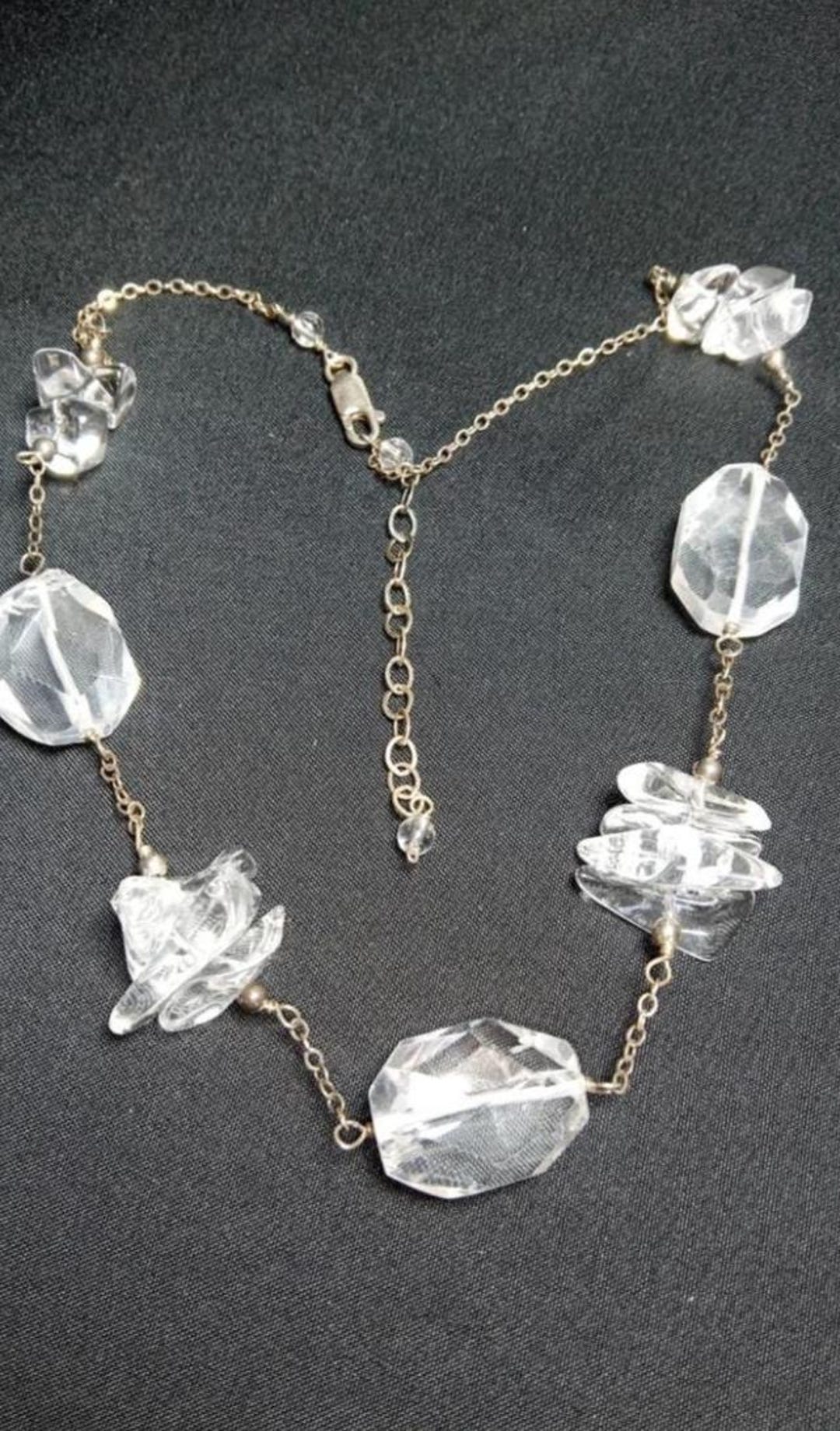 Art Deco Sterling Silver Rock Crystal Station Necklace VTG Clear Quartz ...