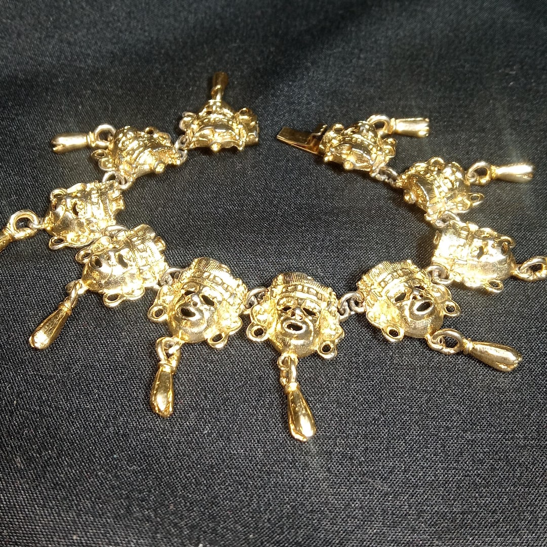 Vintage Colombian Gold Mask Bracelet • Tolima Muisca Pre-columbian ...