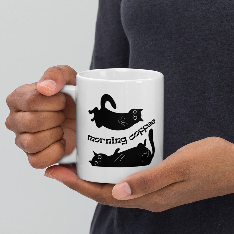 White Glossy Mug, Morning Coffee Cat Mug, Funny Cat, Cat Lover Gift ...